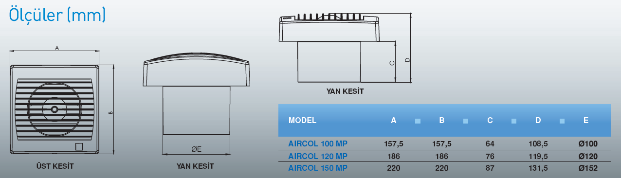 Aircol Mp 150 Mekanik Panjurlu Banyo Fanı 300 m3 | Pointmarkt
